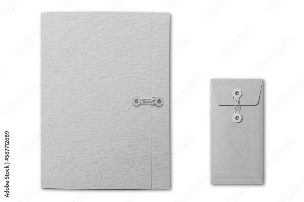 String folder and DL size sting envelope mockup isolated on white ...