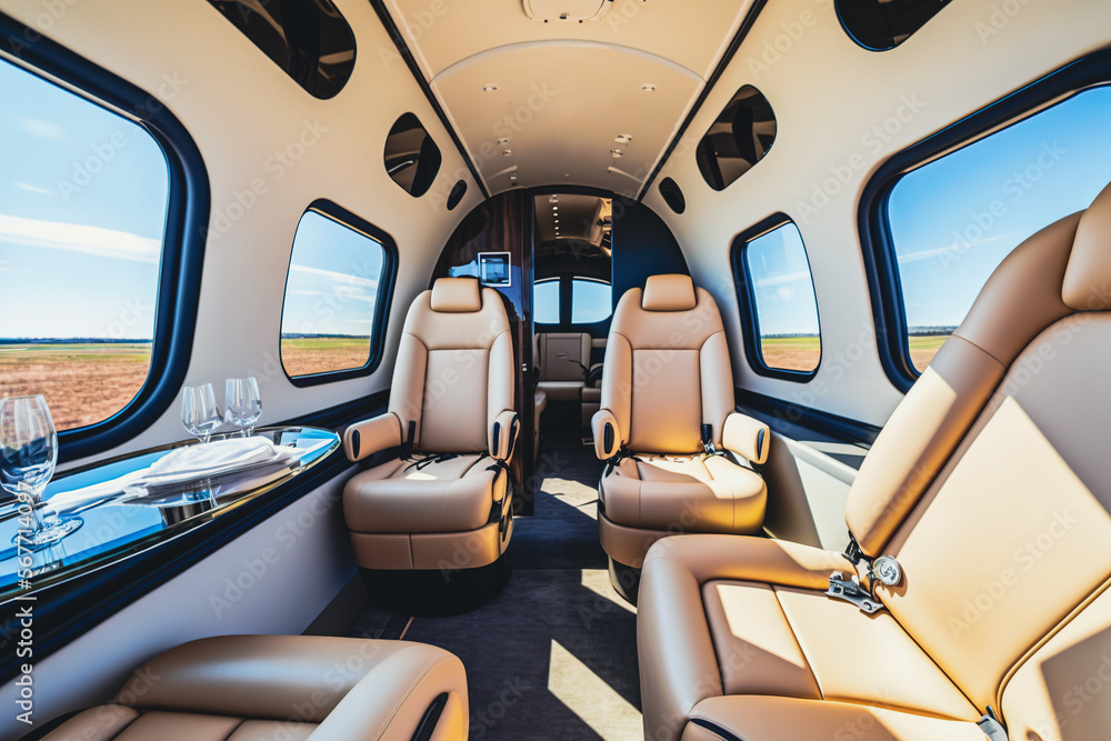 Luxury helicopter interior shot: inside an empty high-end helicopter ...