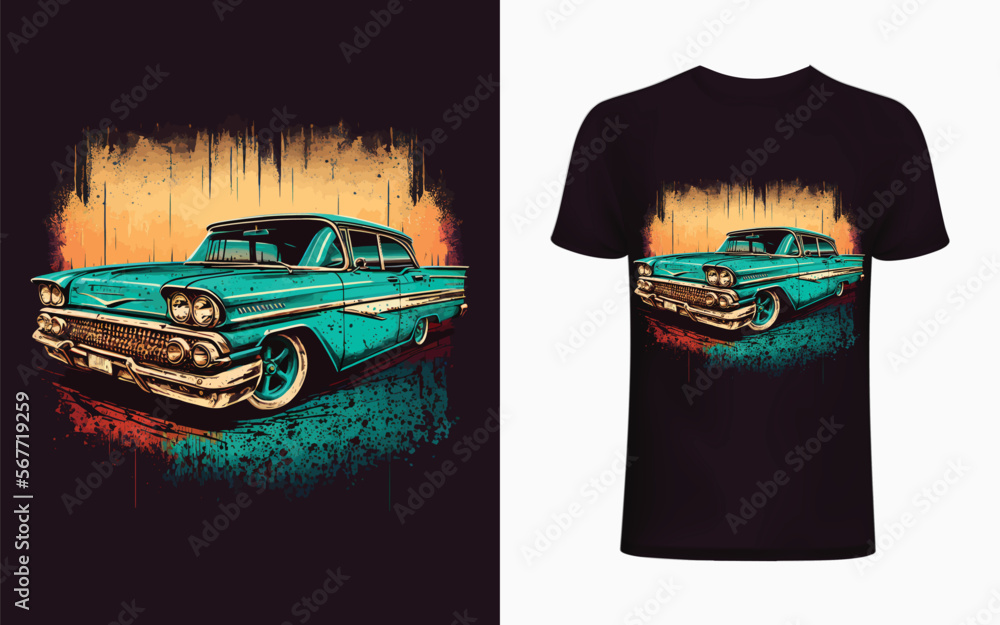 Classic custom muscle car racing in retro style vector illustration for ...