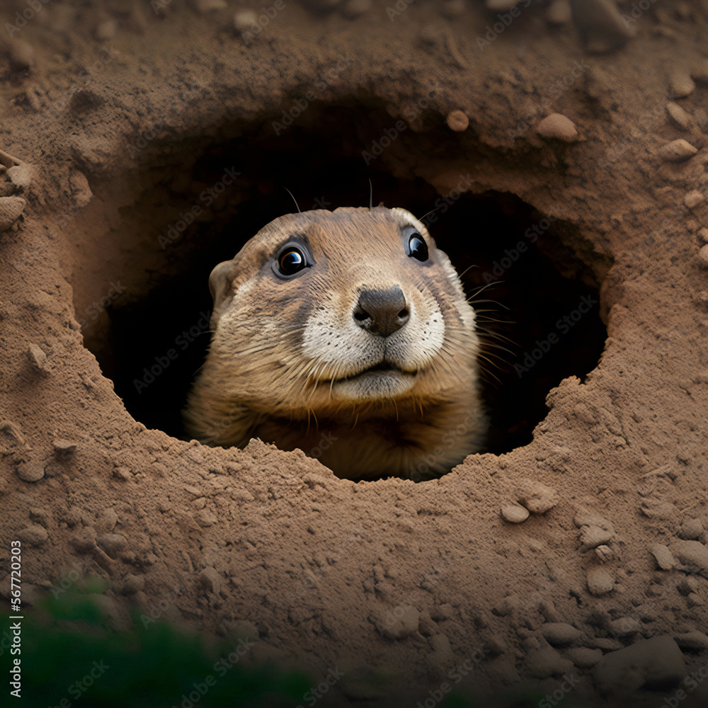 dramatic photo of groundhog as it pops out of hole on groundhog day ...