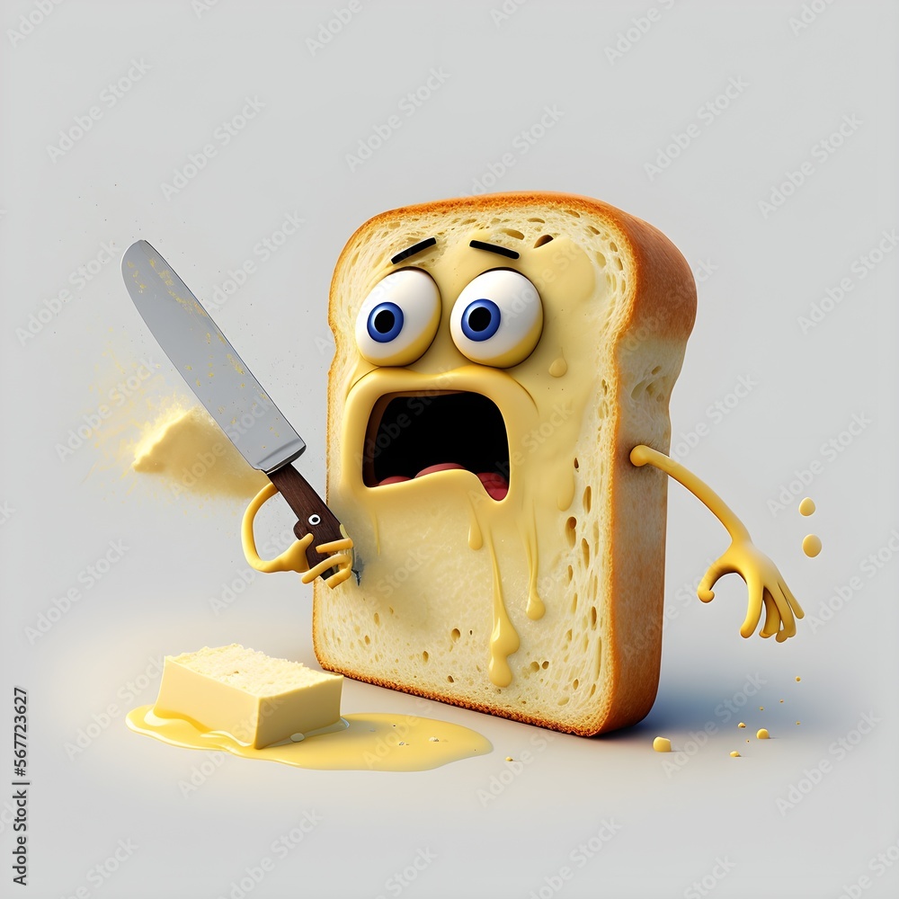 scared butter being scraped over bread pixar style Stock Illustration ...