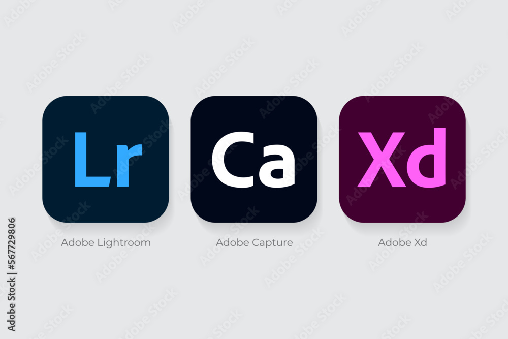 Adobe Lightroom, Adobe Capture and Adobe Xd logos Stock Vector | Adobe ...