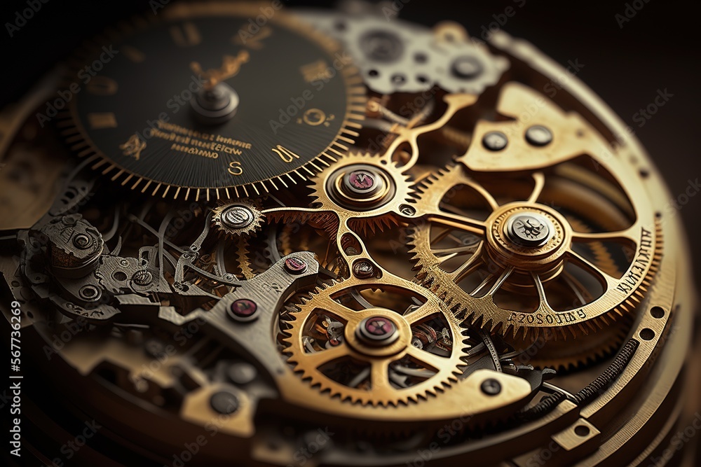 Gears and cogs in clockwork watch mechanism. Craft and precision ...
