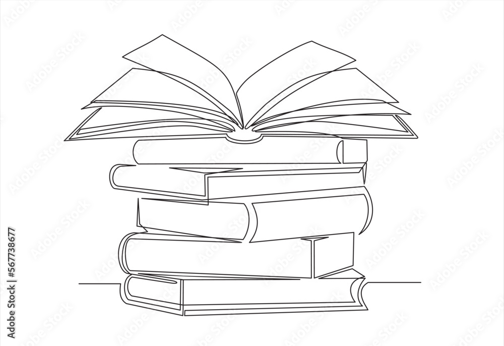 Continuous one line drawing of books stack minimalist vector design on ...
