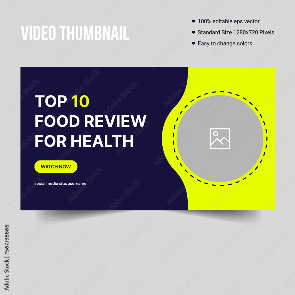Food review video thumbnail cover banner template design, abstract web ...