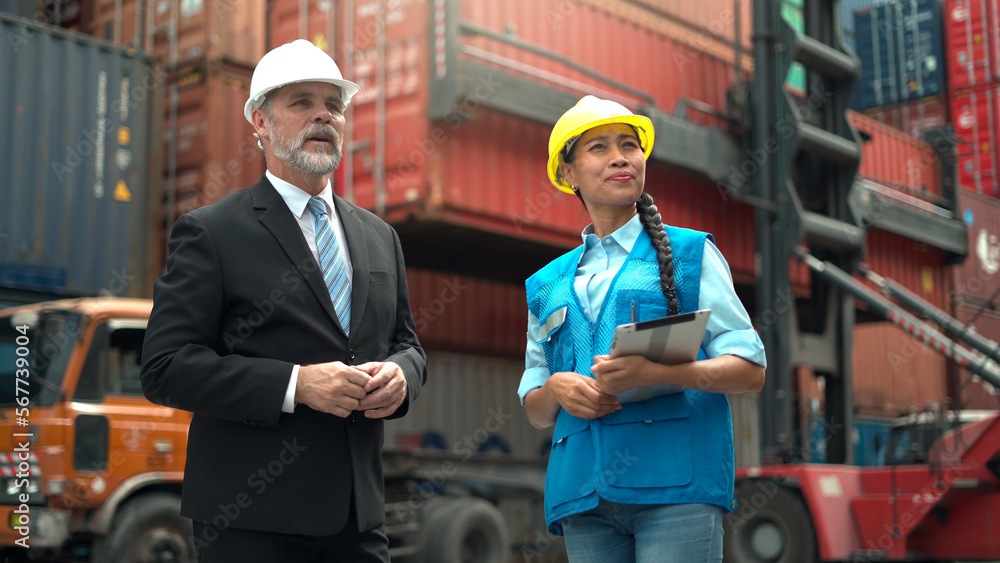Manager and staff survey load container for shipping plan in Logistic ...