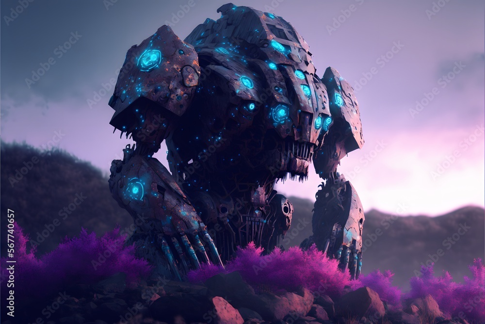 robot golem in cyberpunk created using Generative AI Technology Stock ...