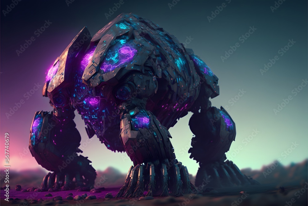 robot golem in cyberpunk created using Generative AI Technology Stock ...