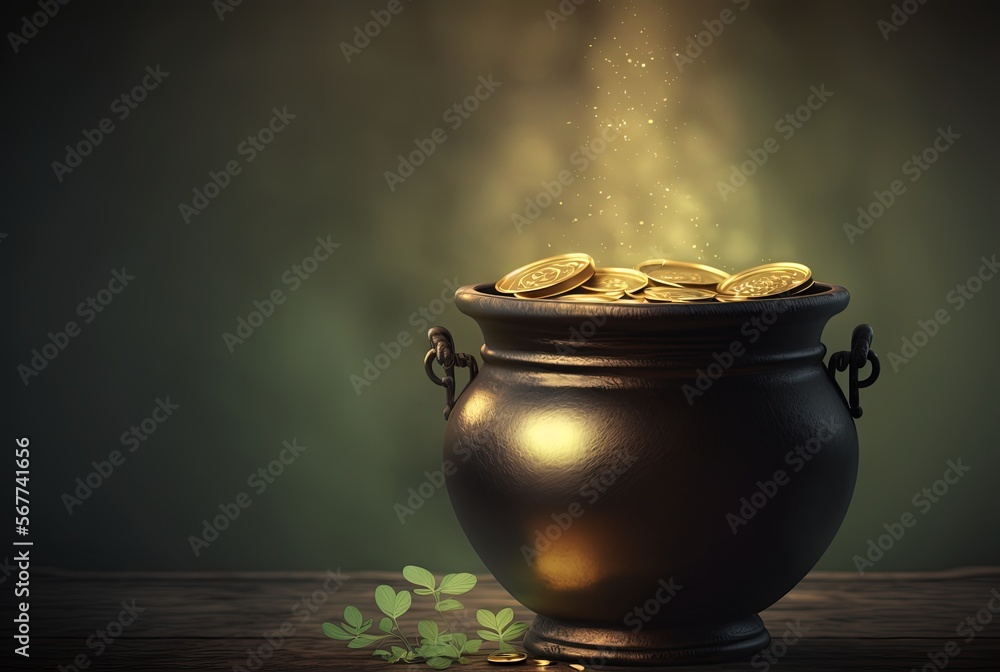 Illustrazione Stock pot or cauldron full of ingot gold and golden coins ...