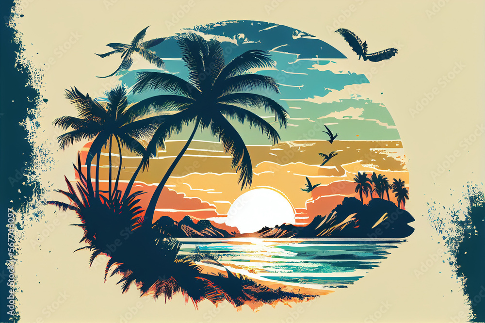 Tropical beach in summer vacation graphic, fun happy and party design ...