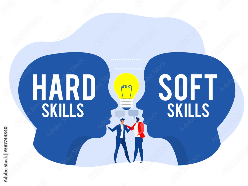 Hard VS Soft Skills Concept,Human Head with businessman people Office ...