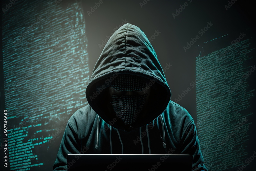 hacker in front computer with laptop, stealing information, Hacking the ...