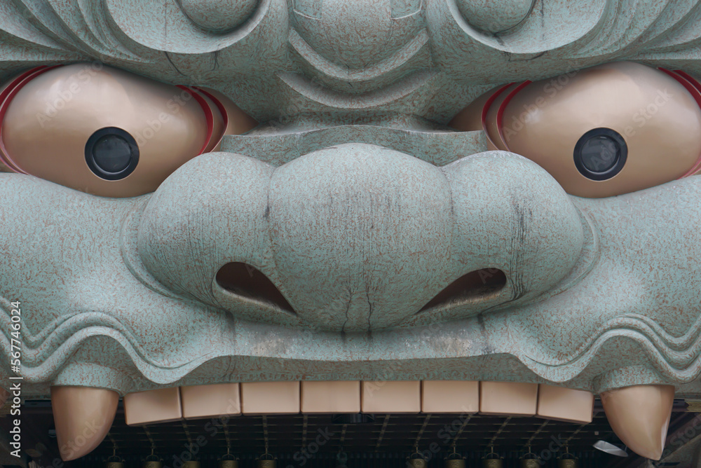 Ema-Den Lion shaped hall of Namba yasaka Jinja. Shinto shrine dedicated ...