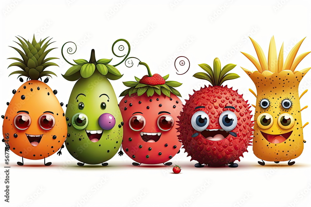 cartoon characters of fruit, happy and smile, cute fruit monsters ...