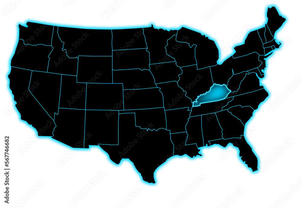 kentucky map blue glow with black united state america transparent ...