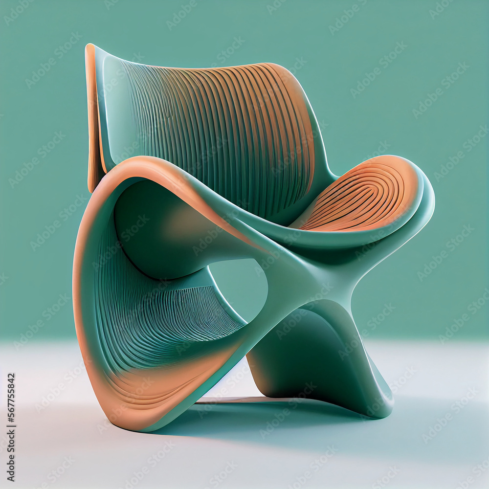 Plastic chair with organic shape symmetrical green beij futuristic home ...