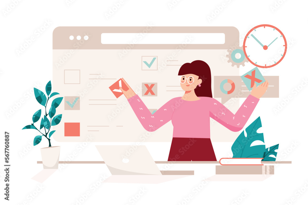 Daily planner pink concept with people scene in the flat cartoon design ...