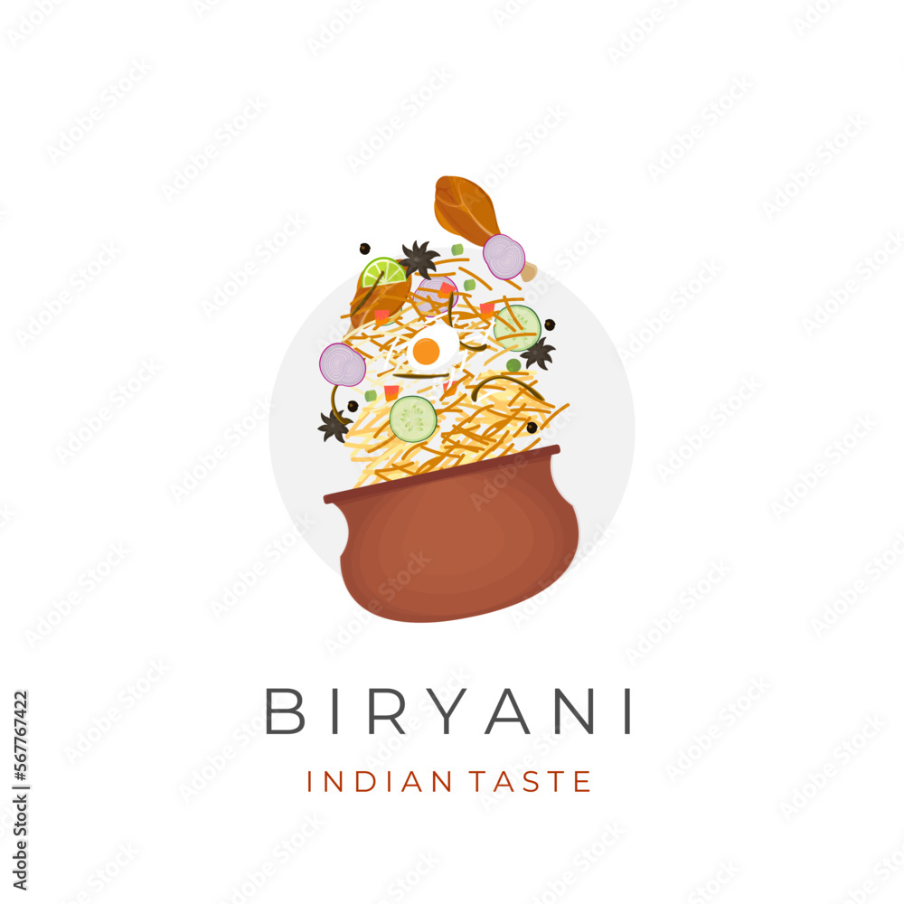 Vecteur Stock Biryani Rice Vector Illustration Logo With Complete Side ...