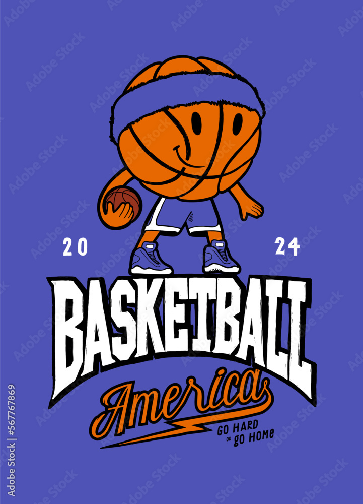 Basketball ball mascot in headband holding ball. Basketball team sports ...