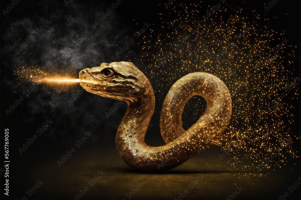 Photo & Art Print a gold snake with its head in the air and a light ...