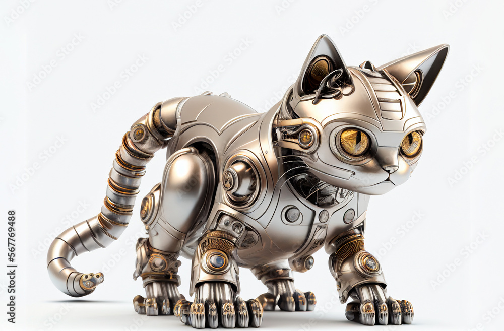 Combat cat robot in metal armor, illustration. Animal of the future ...