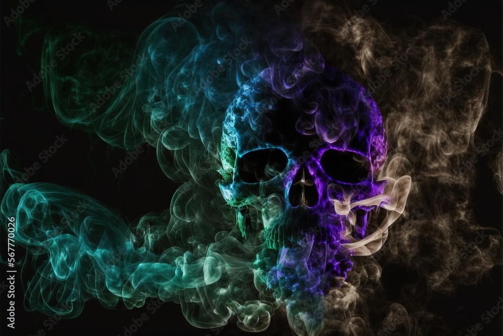 a skull with smoke in the shape of a skull on a black background with a ...