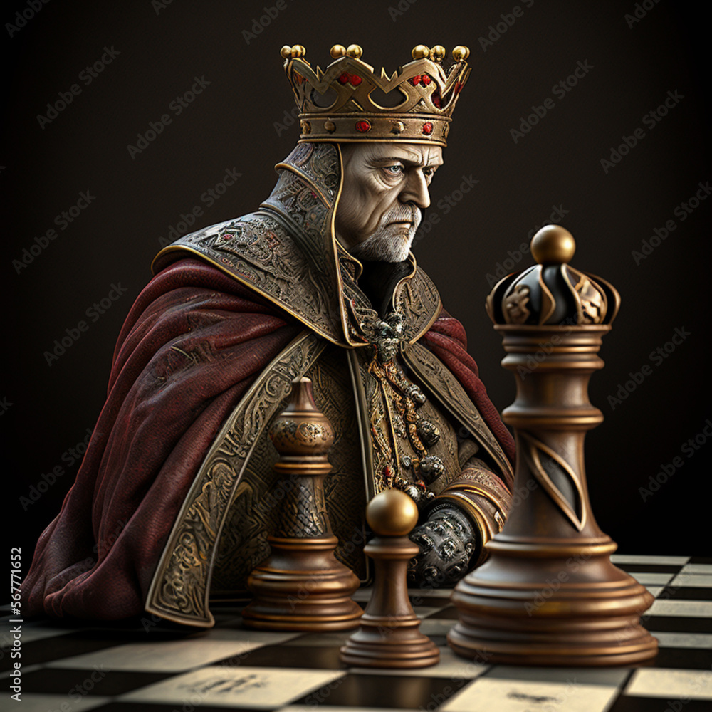 King of kingdom with king chess standing first on chess board concepts ...