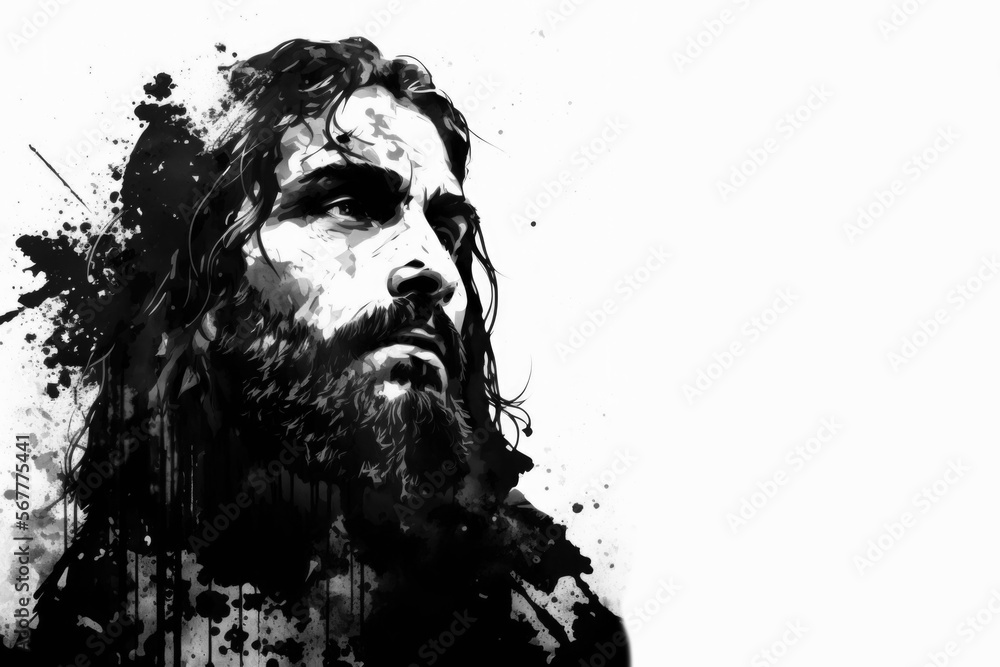 Jesus Christ Ink art White Background Card, Generative Ai Stock ...
