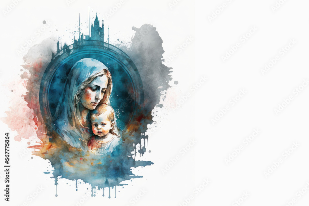 Mother of god banner watercolor art, religious, Mary, jesus, Generative ...
