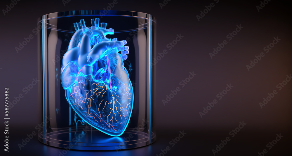 Transparent Holographic Heart Anatomy in Blue Glass Tube, Realistic ...