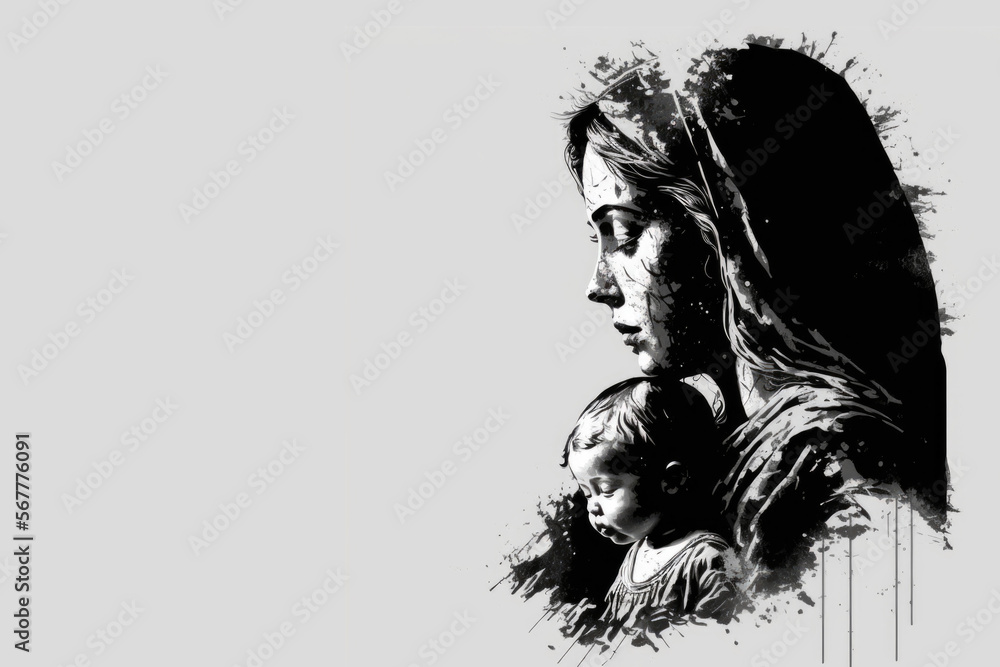 Holy Mary and Jesus Christ Banner, Generative Ai Stock Illustration ...