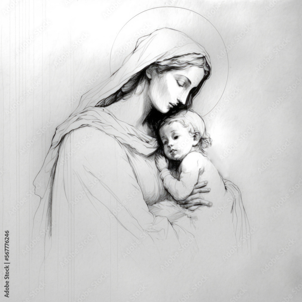 Minimalist drawn of the nativity, Mother of god, Jesus christ, Holy ...