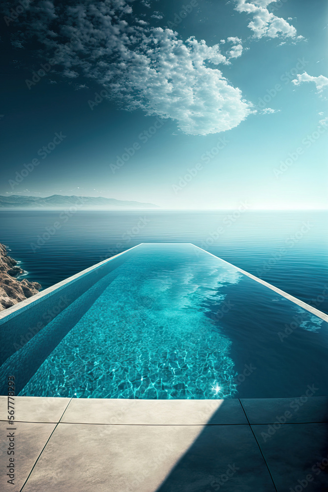 Infinity pool overlooking the sea. AI generated. Stock Illustration ...