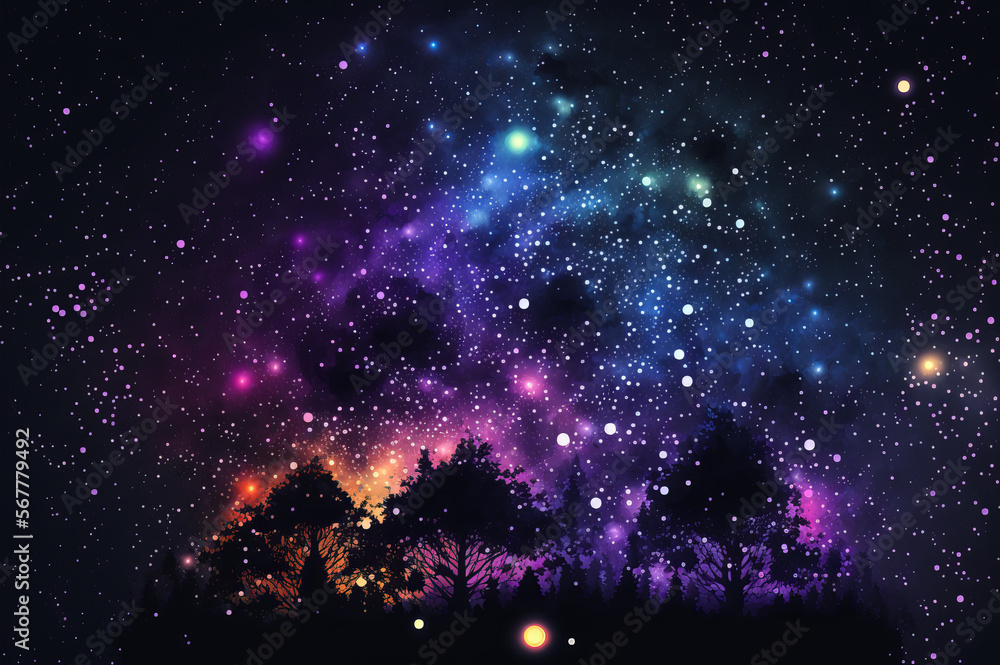A background image featuring a night sky with realistic stars, with ...