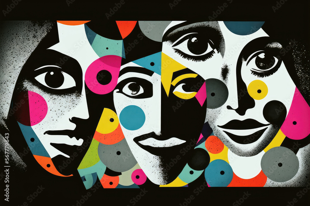 Abstract human many faces expression, dark emotion and uncertain mental ...