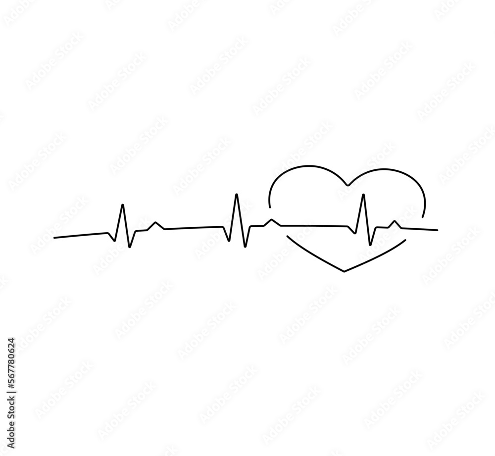 Vector isolated heartbeat cardiogram line with heart shape symbol in ...