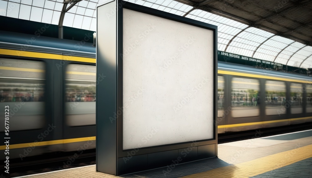 High-Speed Rail Background Blank Billboard Mock-up on Railway Platform ...
