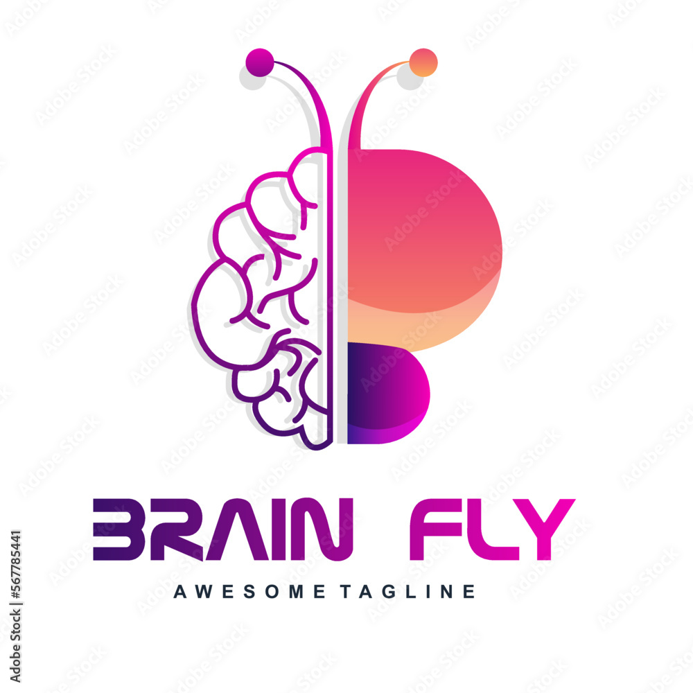 Set of brain connection with butterfaly B letter logo design. Creative ...