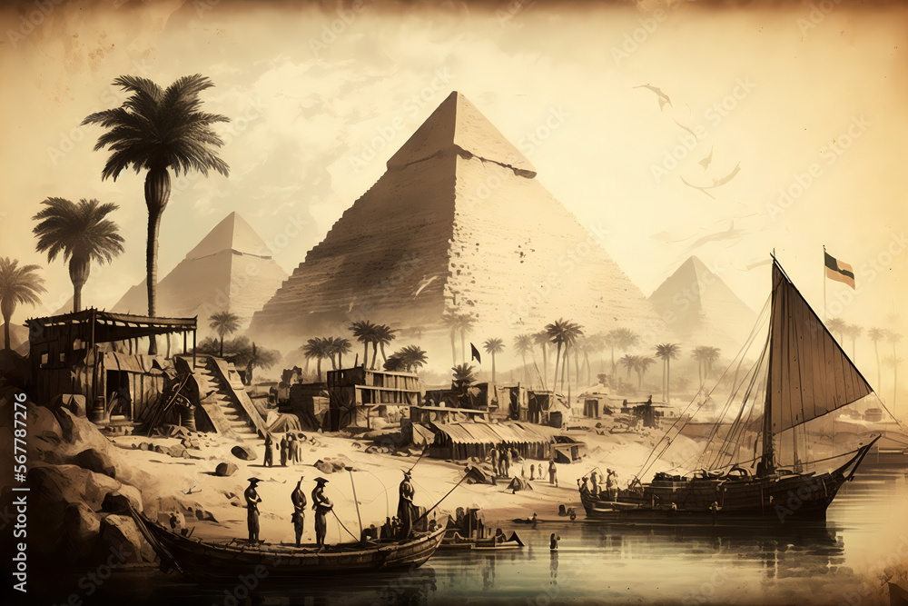 Ancient egypt civilization, people and workers building pyramids ...