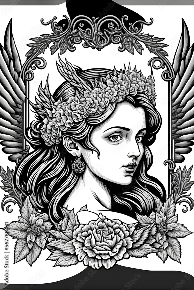 beautiful female imp line art coloring page vector lines black and ...