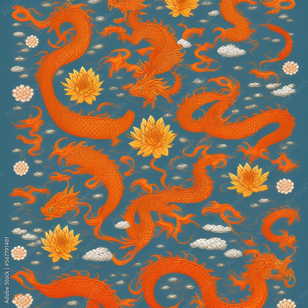 Japanese traditional colorful elements set with dragon samurai katanas ...