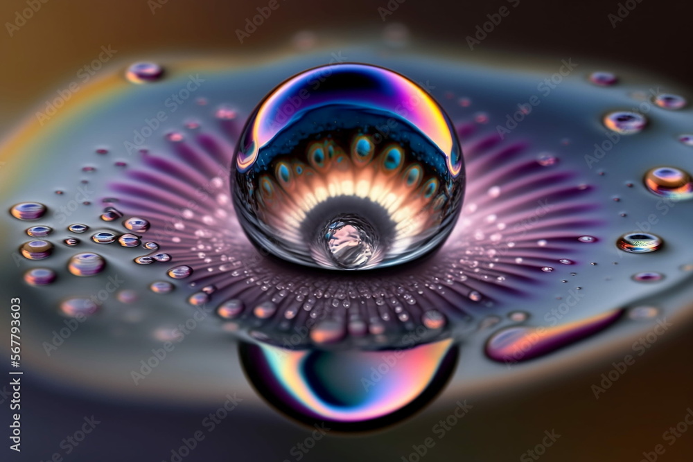 Beautiful water droplet. The clean and transparent droplet, suspended ...