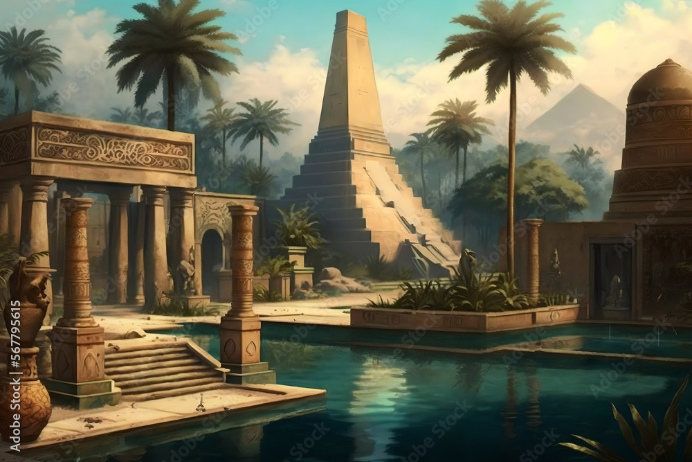 Ancient egypt civilization, Egyptian Pool with Obelisk - Ornate ...