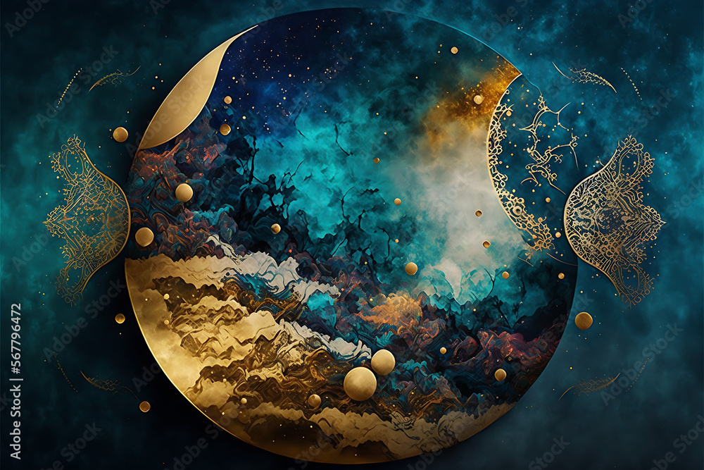 abstract cosmic background with gold metallic foil and marbled textures ...