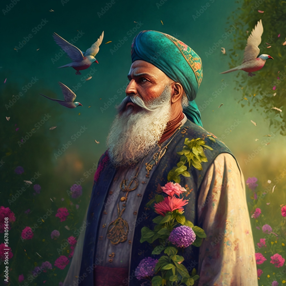 Islamic Famous man face. Sufi saint like Rumi, Hafiz, Khaiyaam, Amir ...