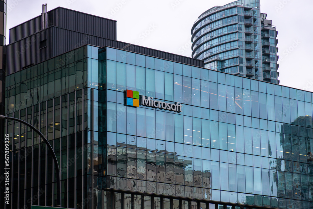 Vancouver, CANADA - Jan 31 2023 : Microsoft’s office building and sign ...