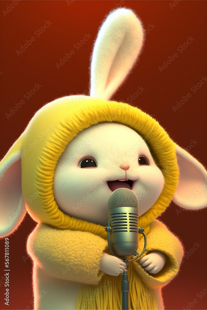 cartoon bunny singing into a microphone. generative ai. Stock ...