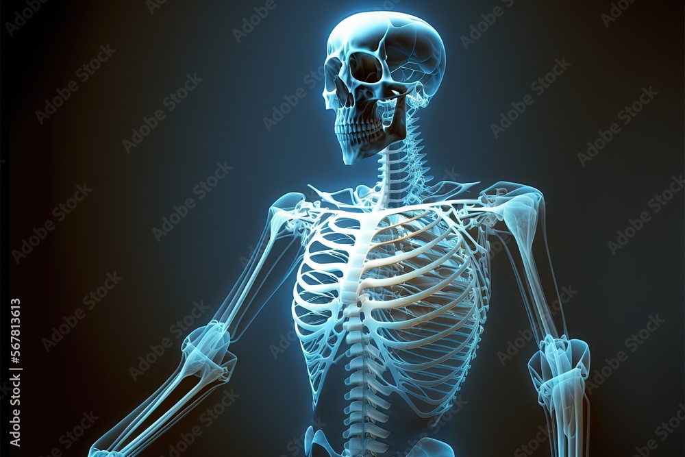 a skeleton is shown with the arms and legs extended and the lower body ...