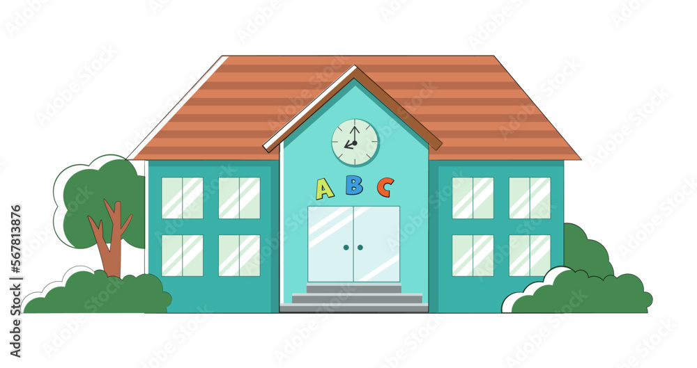 Hand drawn colorful cartoon vector illustration with school building ...