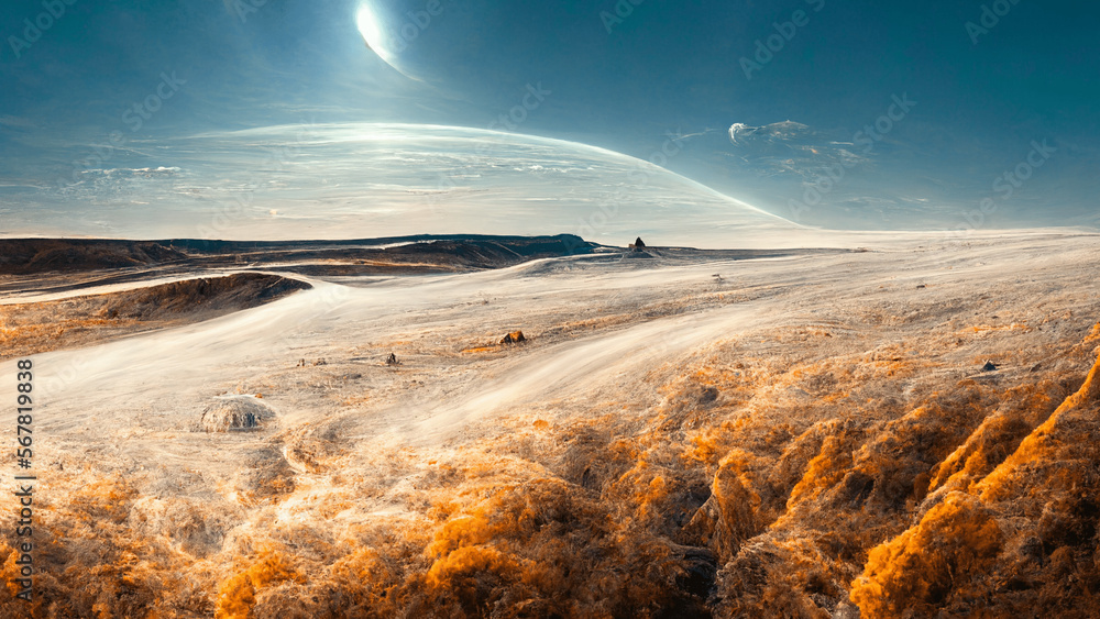 Breathtaking apocalyptic landscape with object in distance and unique ...